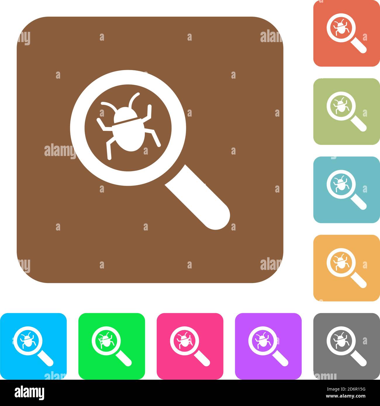 Bug tracking flat icons on rounded square vivid color backgrounds Stock ...