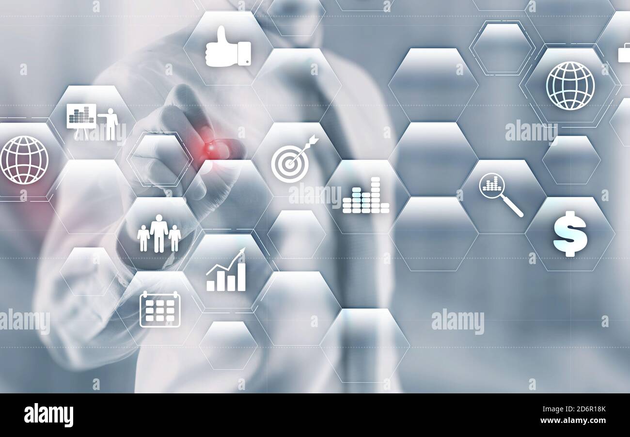 Data Management System and Business Analytics concept on double ...
