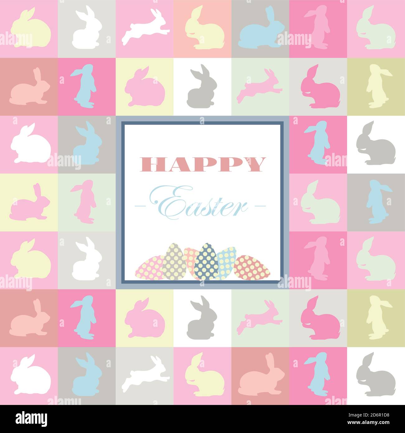 Easter holiday cards with rabbit bunny silhouettes in soft pastel ...