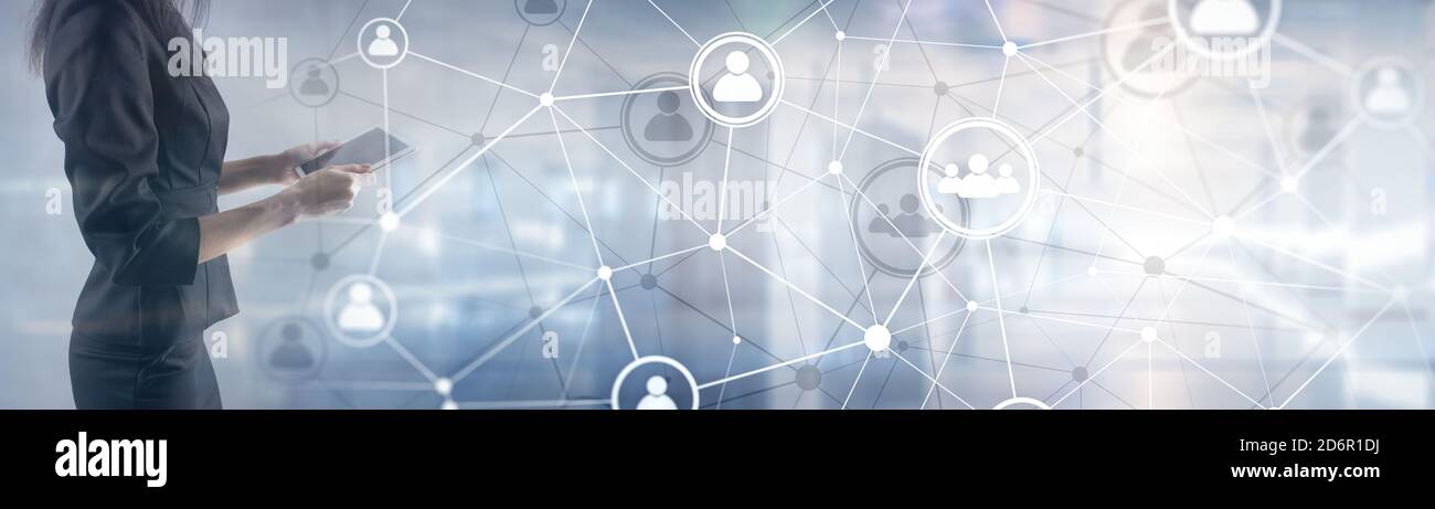 Background conceptual image with social connection lines on panoramic ...