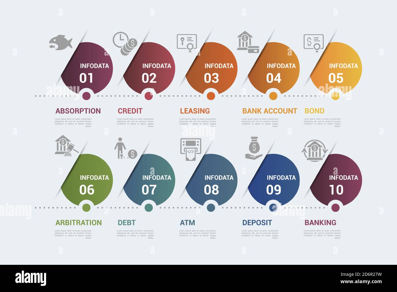 Infographic Banking template. Icons in different colors. Include ...