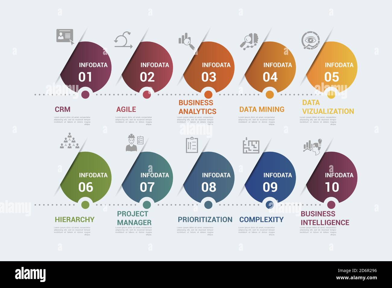 Infographic Business Intelligence template. Icons in different colors ...