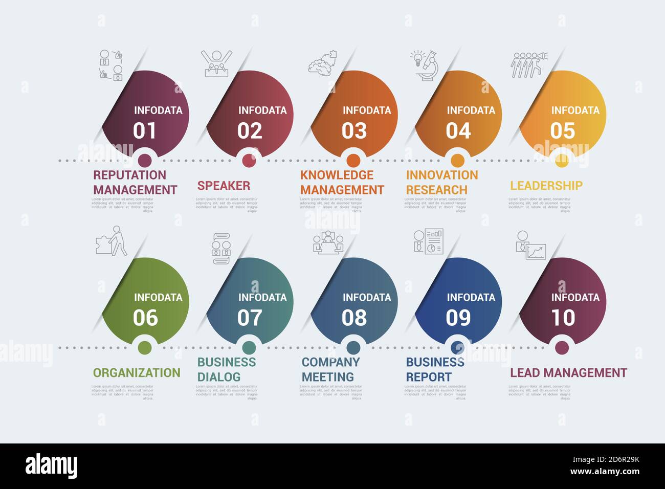 Infographic Reputation Management template. Icons in different colors ...