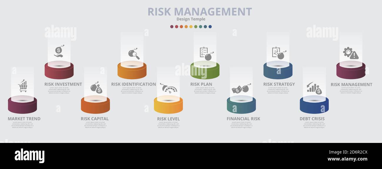 Infographic Risk Management template. Icons in different colors ...
