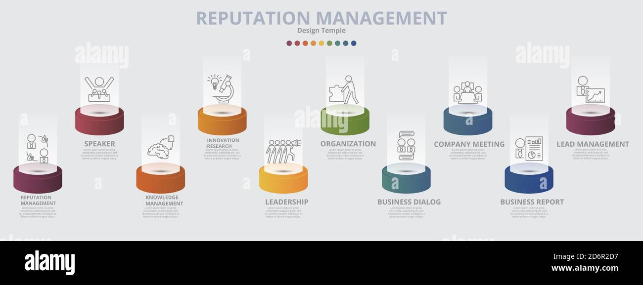 Infographic Reputation Management template. Icons in different colors ...