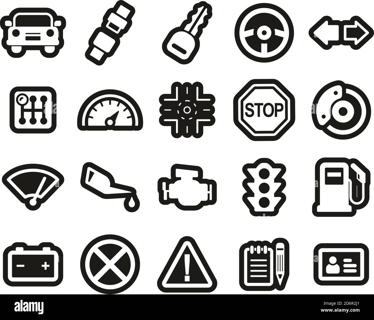 Driving School Icons White On Black Sticker Set Big Stock Vector Image ...