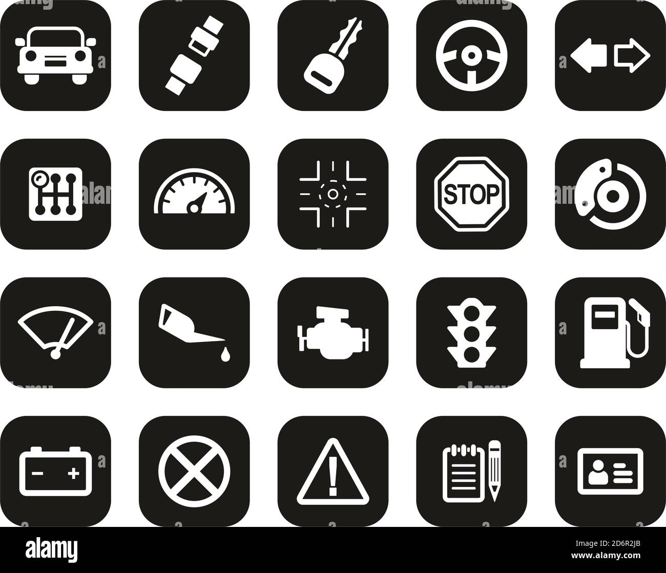 Driving School Icons White On Black Flat Design Set Big Stock Vector ...