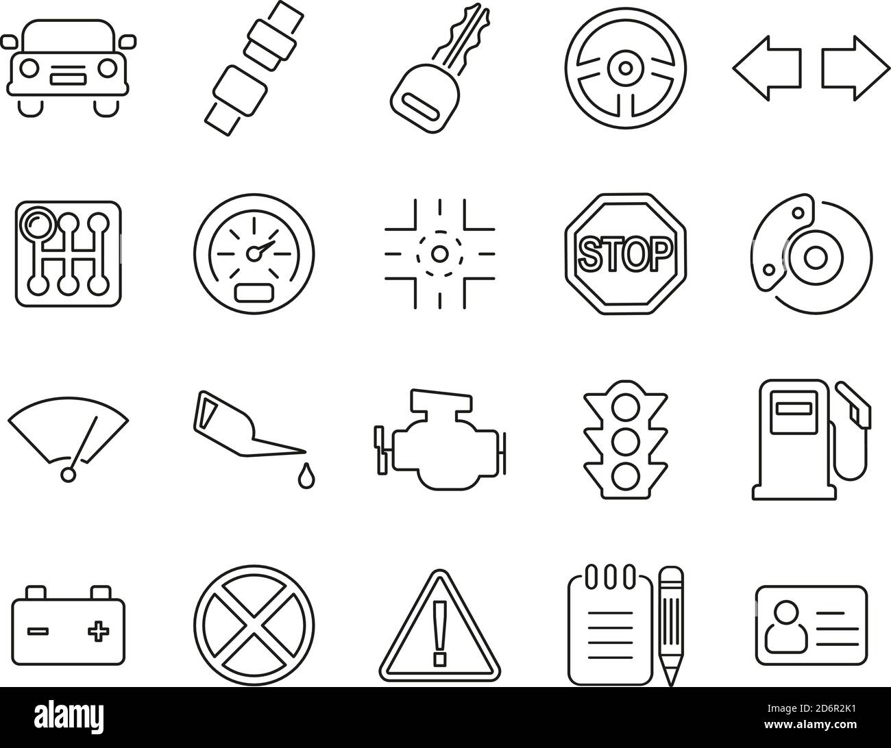 Driving School Icons Black & White Thin Line Set Big Stock Vector Image ...