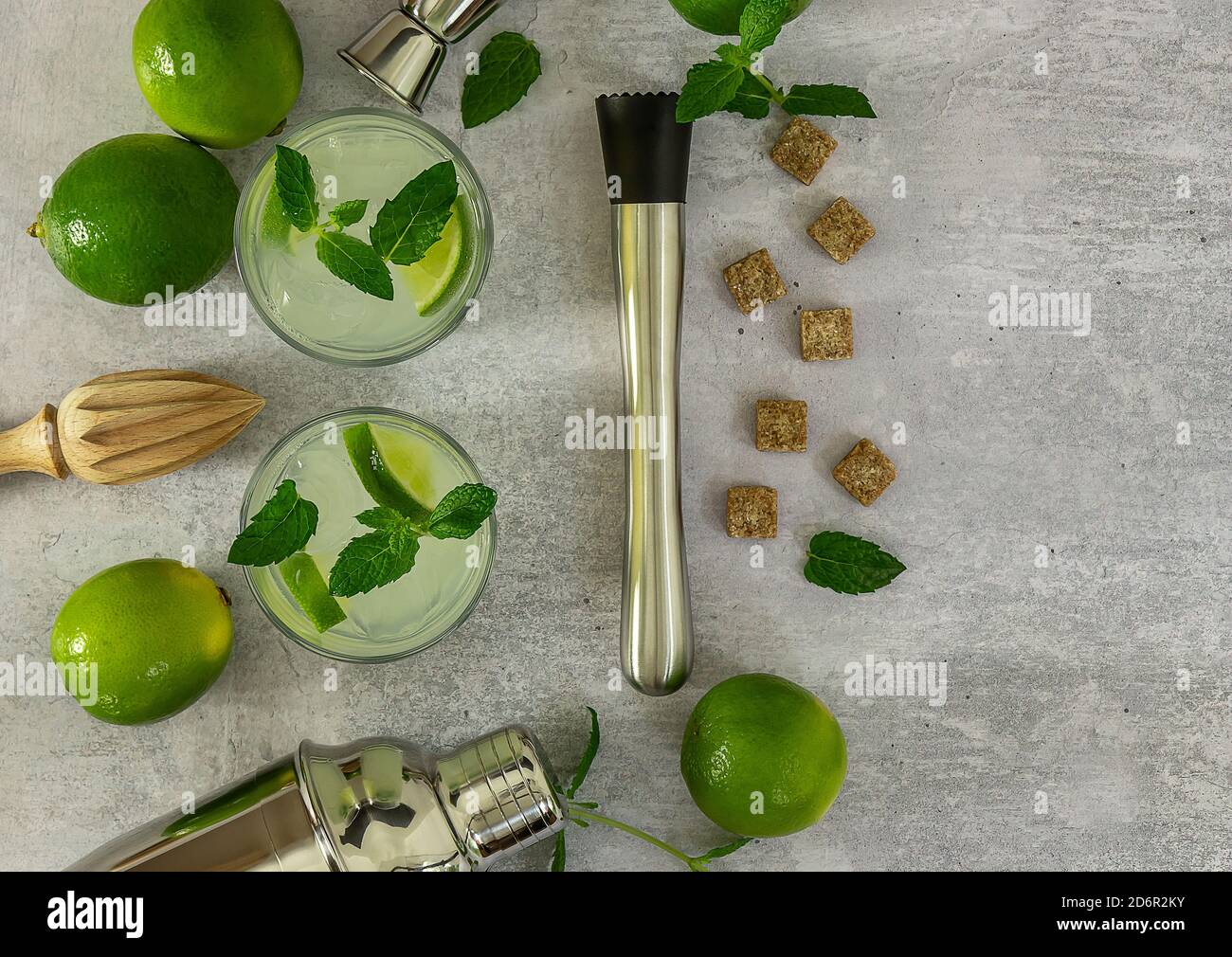Refreshing alcoholic mint cocktail mojito with rum and lime Stock Photo ...