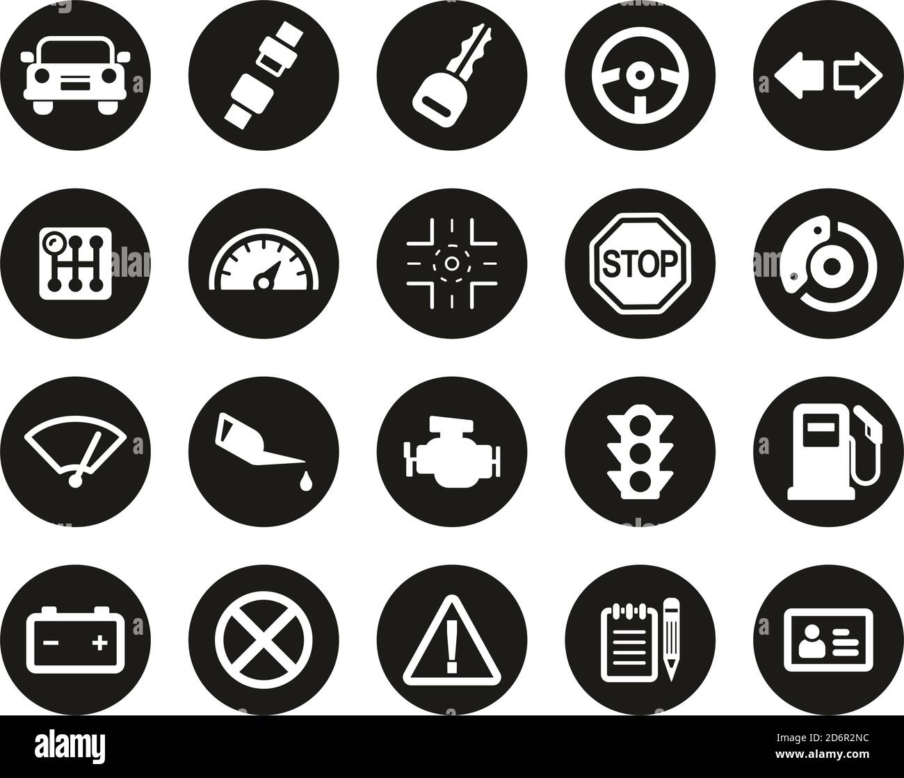Driving School Icons White On Black Flat Design Circle Set Big Stock ...