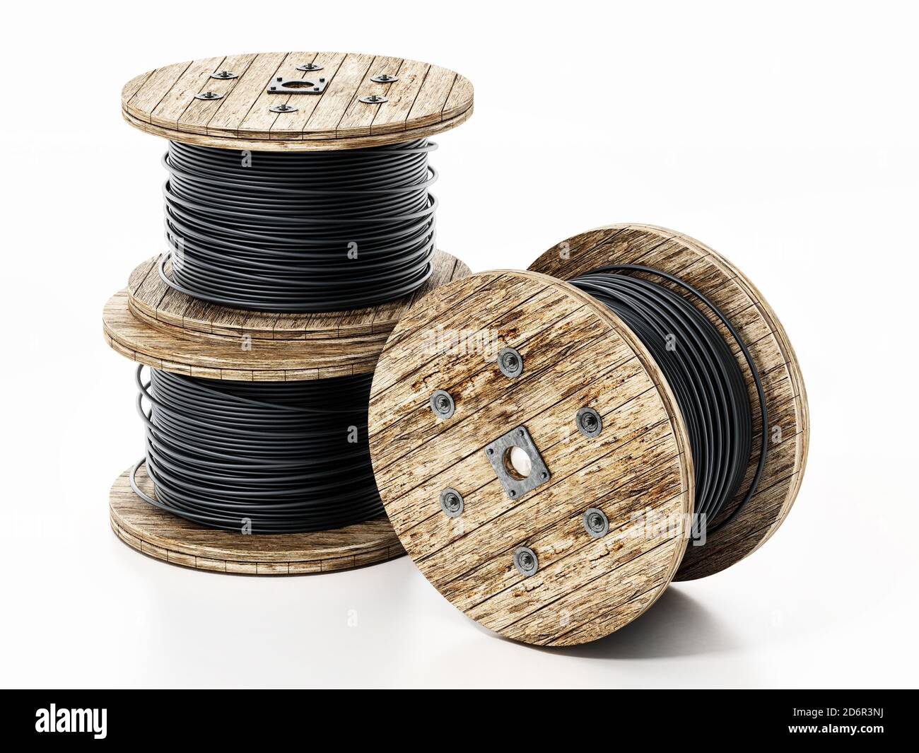 Large spools of cables isolated on white background. 3D illustration ...
