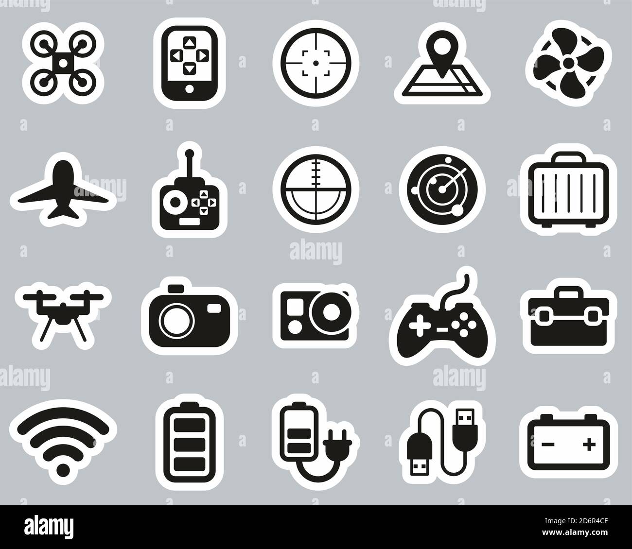 Drone Or Quadcopter Icons Black & White Sticker Set Big Stock Vector ...