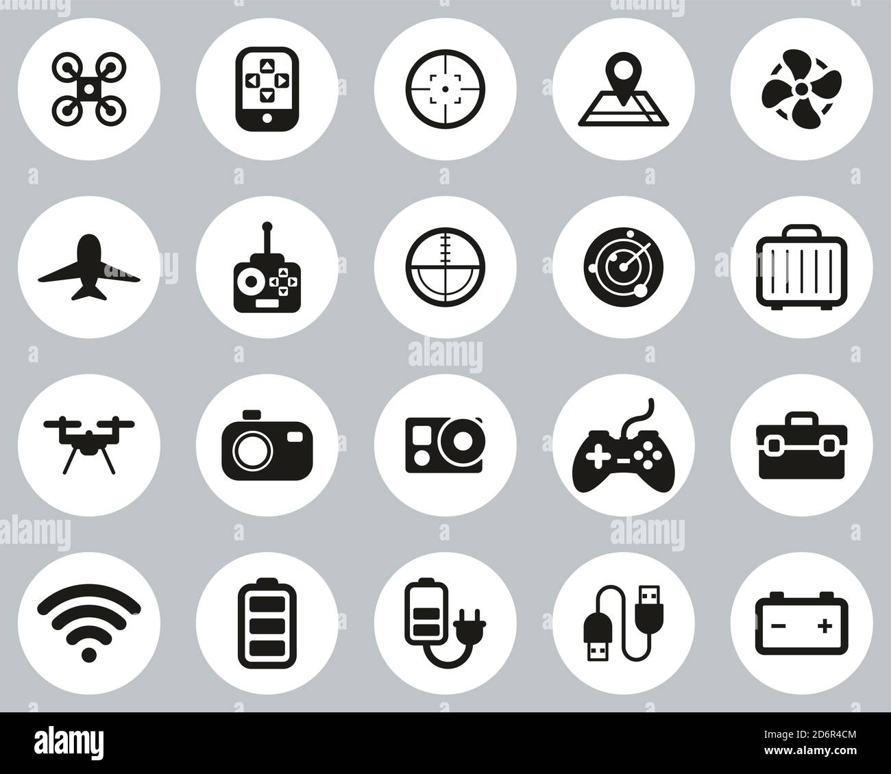 Drone Or Quadcopter Icons Black & White Flat Design Circle Set Big Stock Vector Image & Art - Alamy