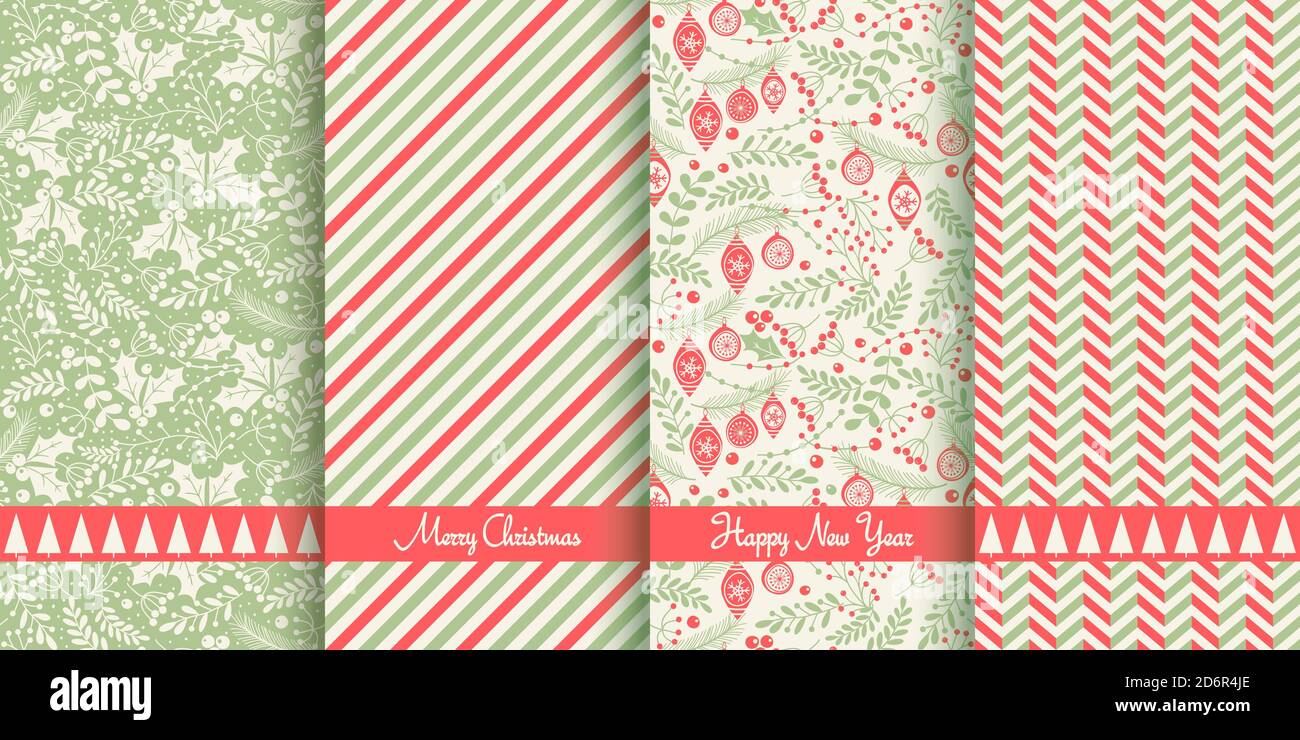 Set of Christmas seamless patterns for greeting cards, wrapping paper ...