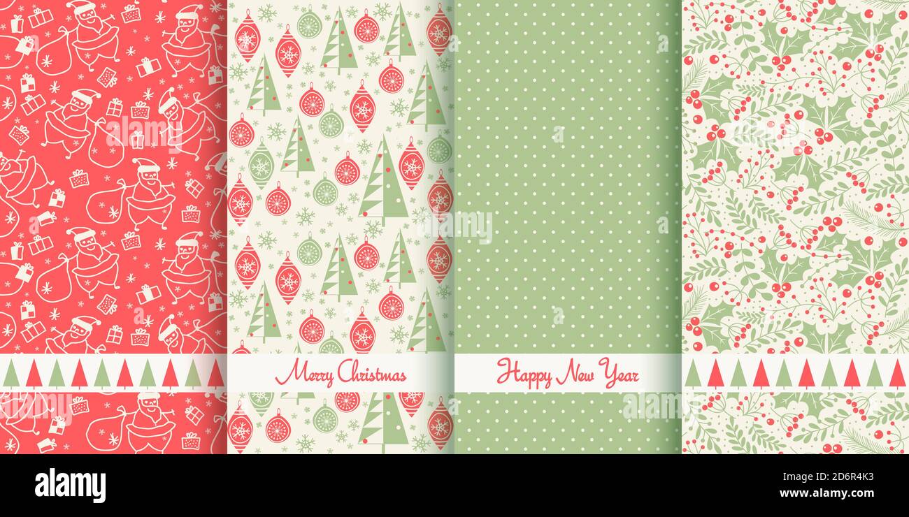 Set of Christmas seamless patterns for greeting cards, wrapping paper ...