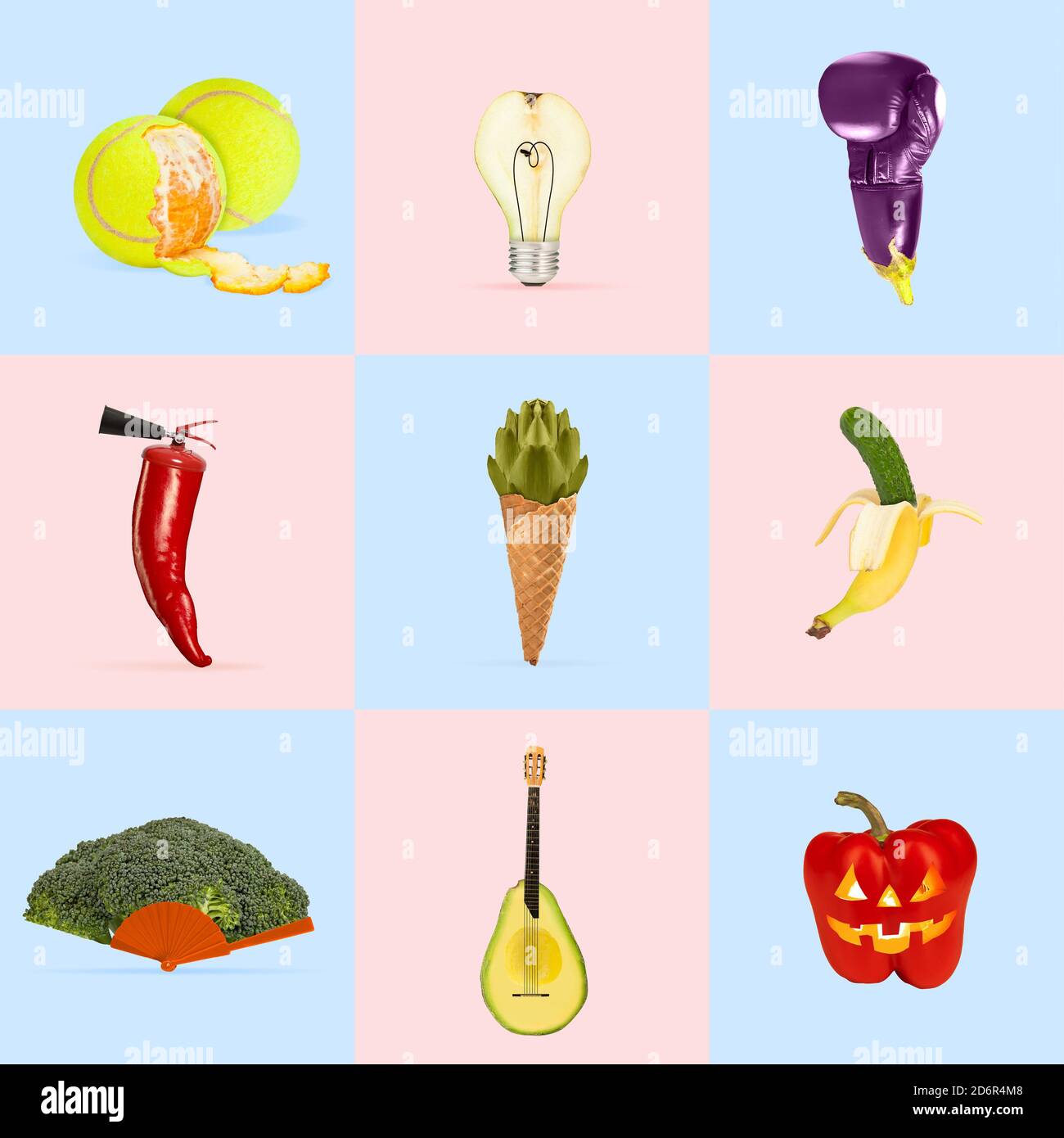 Combination. Concept of alternative look of usual things. Bright ...