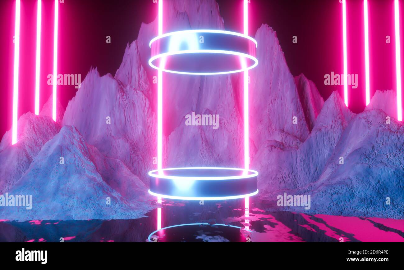 3D rendering of modern futuristic neon abstract background with a ...