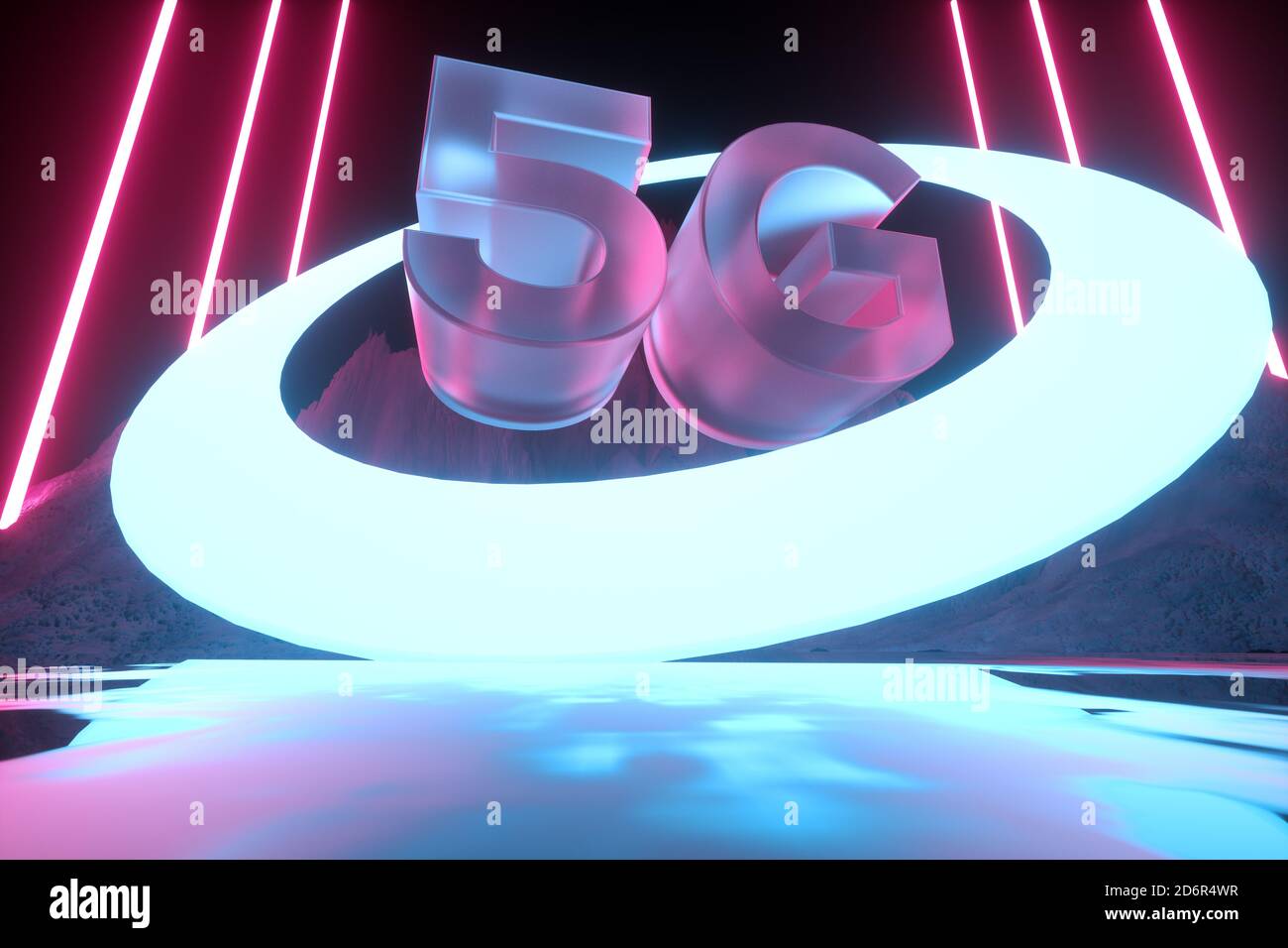 3D rendering of the 5G futuristic concept on a modern neon abstract background Stock Photo - Alamy