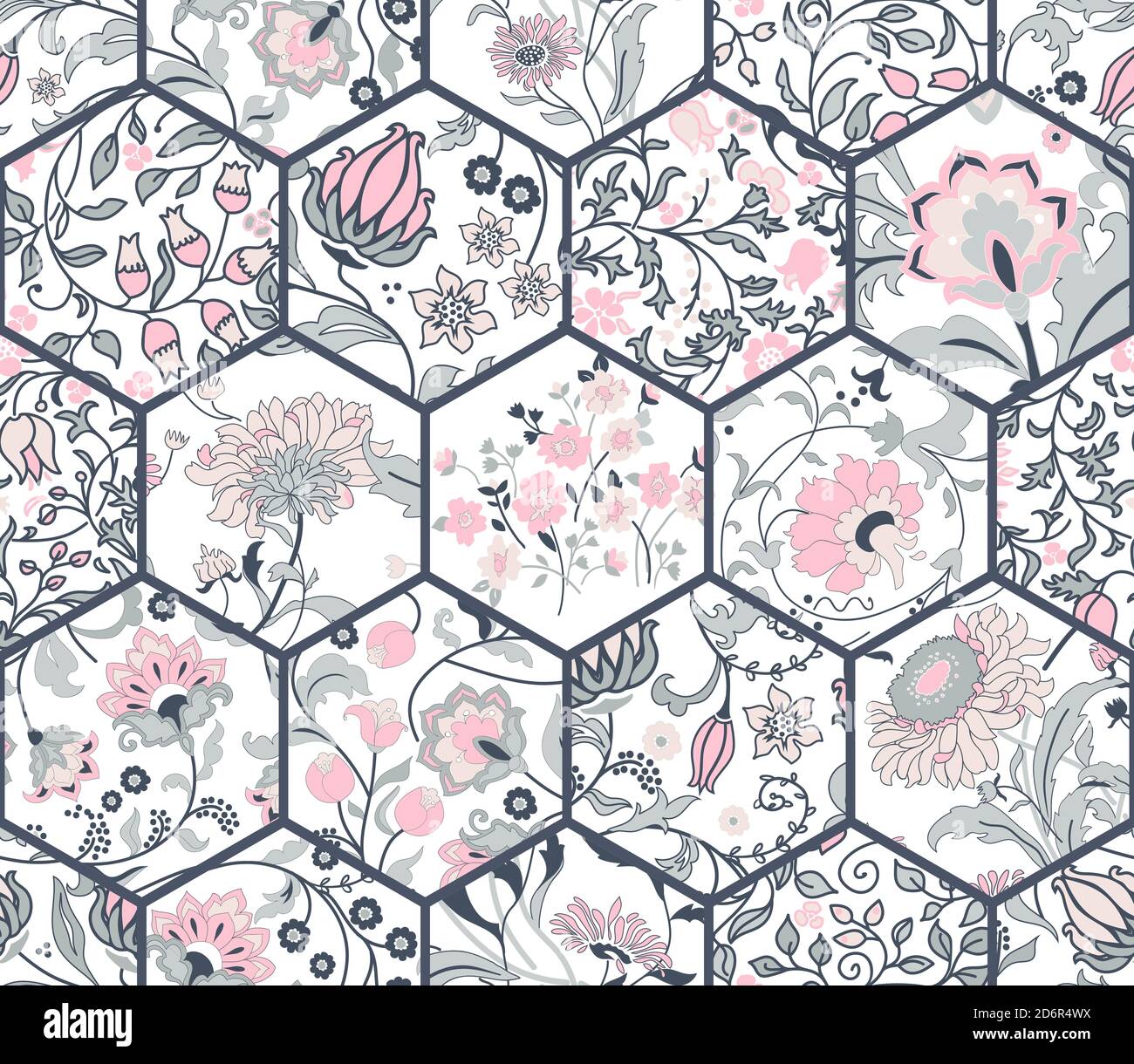 Seamless abstract colorful patchwork pattern from flowers in folk style ...