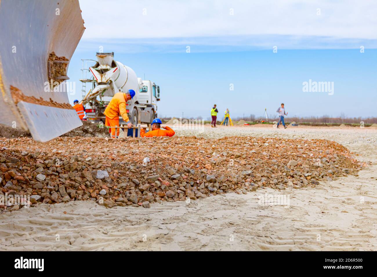 View on blade of leveling machine, grader, until is leveling layer of ...