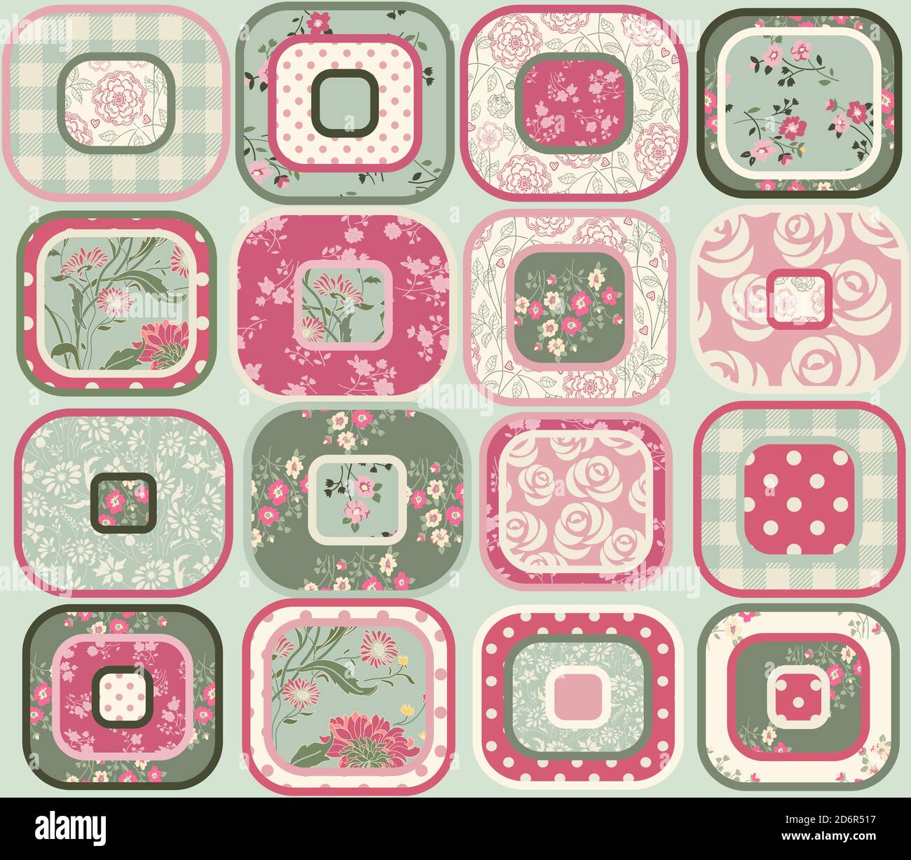 Seamless abstract colorful patchwork pattern from flowers in folk style ...