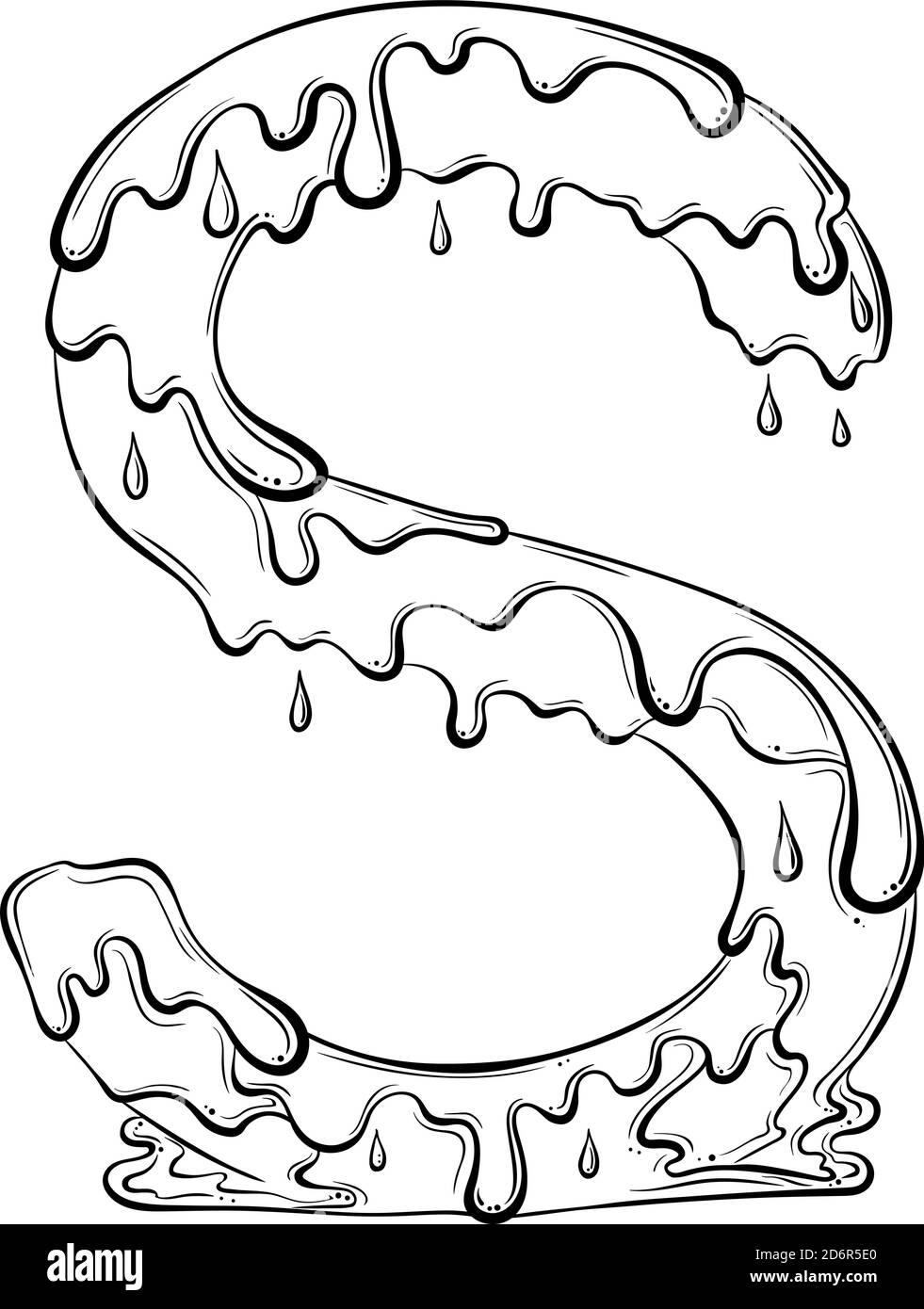 Letter S with flow drops and goo splash. Dripping liquid symbol. Vector ...