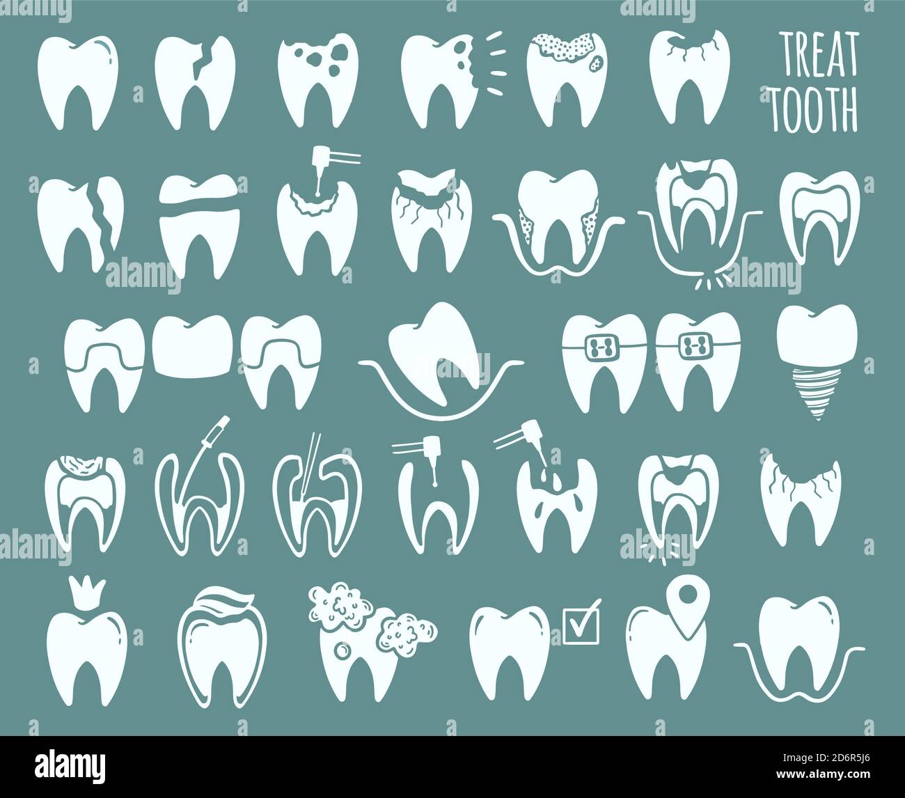 Tooth set icon dental treatment isolated collection Stock Vector Image ...