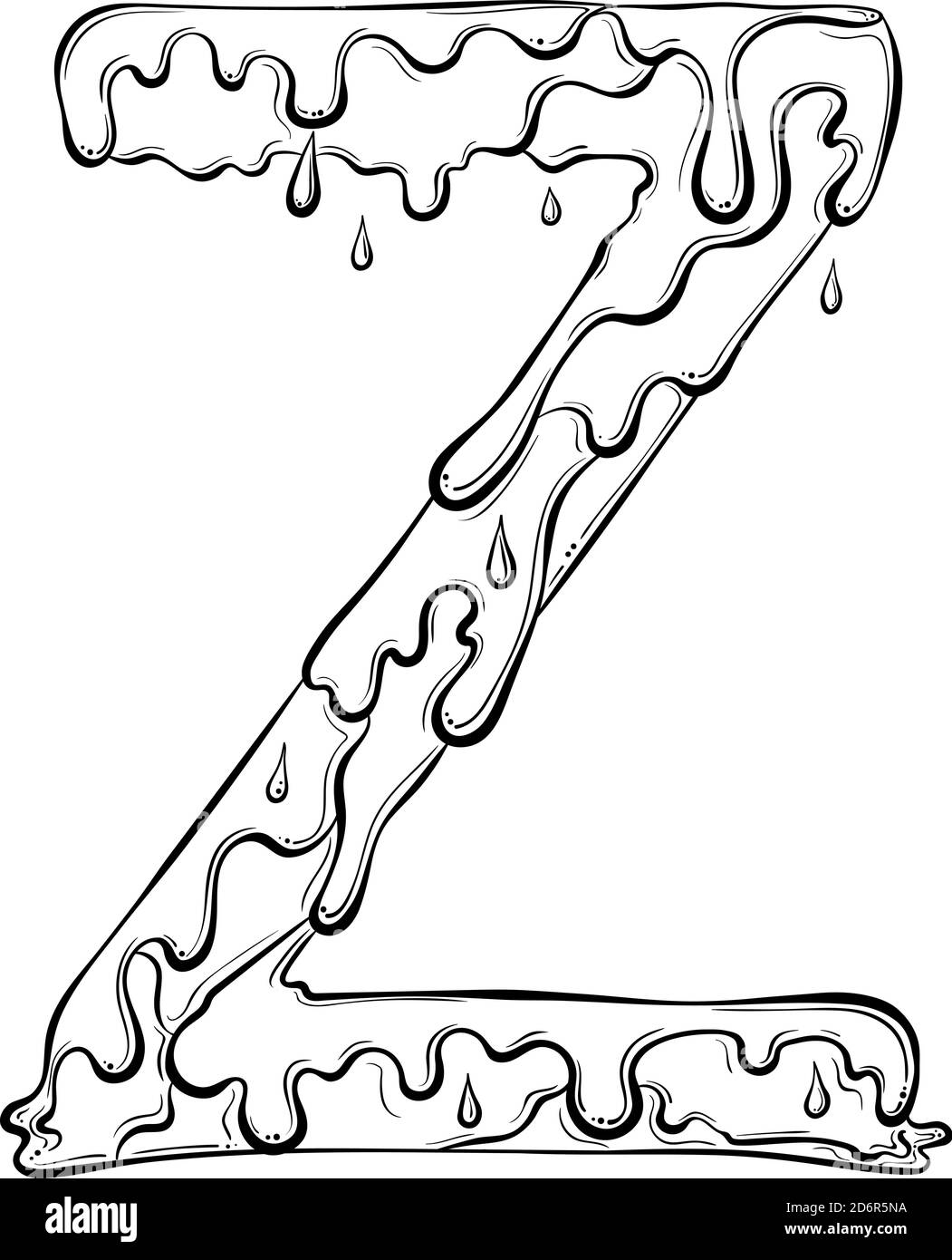 Letter Z with flow drops and goo splash. Dripping liquid symbol. Vector ...