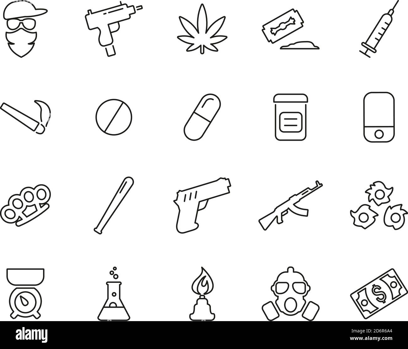 Drug Dealer Or Drug Cartel Icons Black & White Thin Line Set Big Stock ...