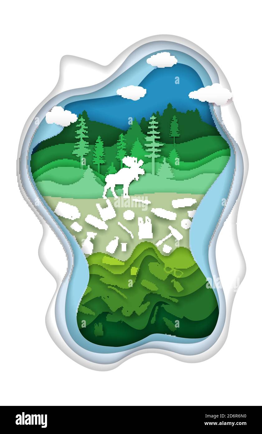 Environment pollution, vector illustration paper cut style. Save green ...