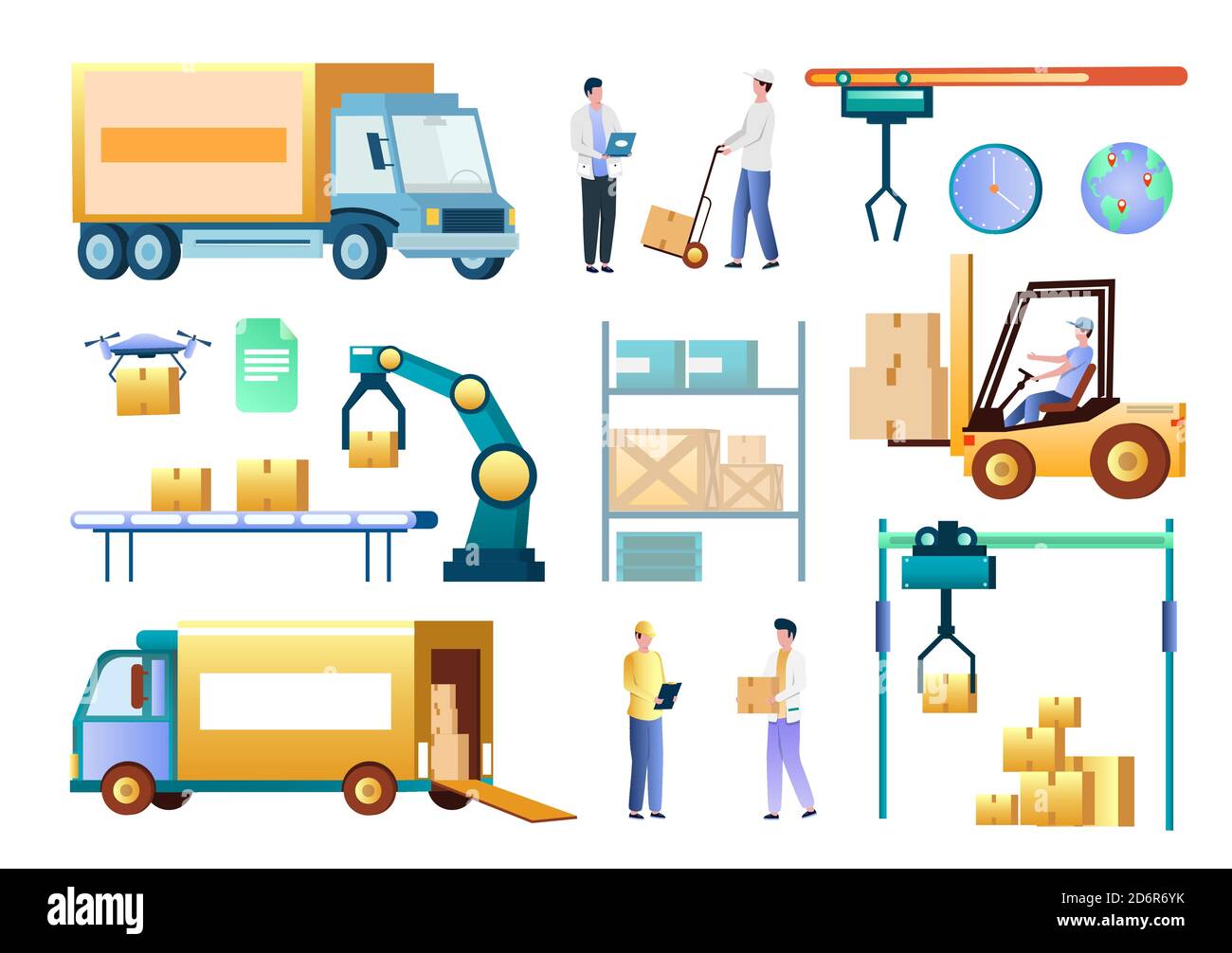 Isometric warehouse workers and equipment, vector isolated illustration ... Isometric warehouse workers and equipment, vector isolated illustration ...