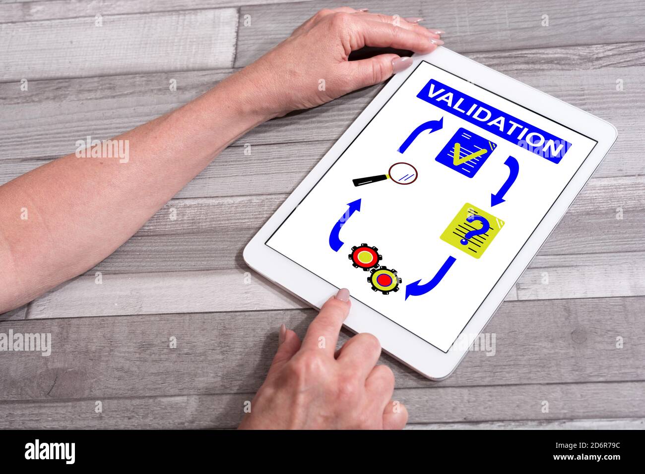 Validation concept shown on a tablet used by a woman Stock Photo - Alamy