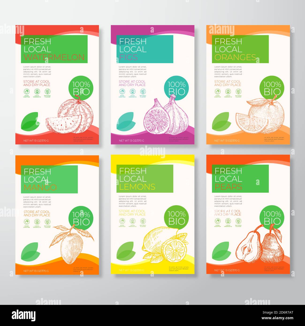 Fresh Local Fruit Labels Packaging Design Layout Collection. Vector ...