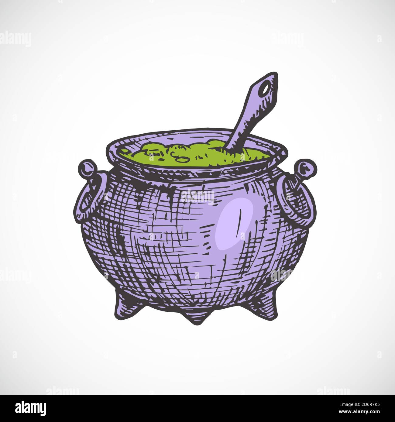 Hand Drawn Colorful Halloween Witch Cauldron Vector Illustration ...