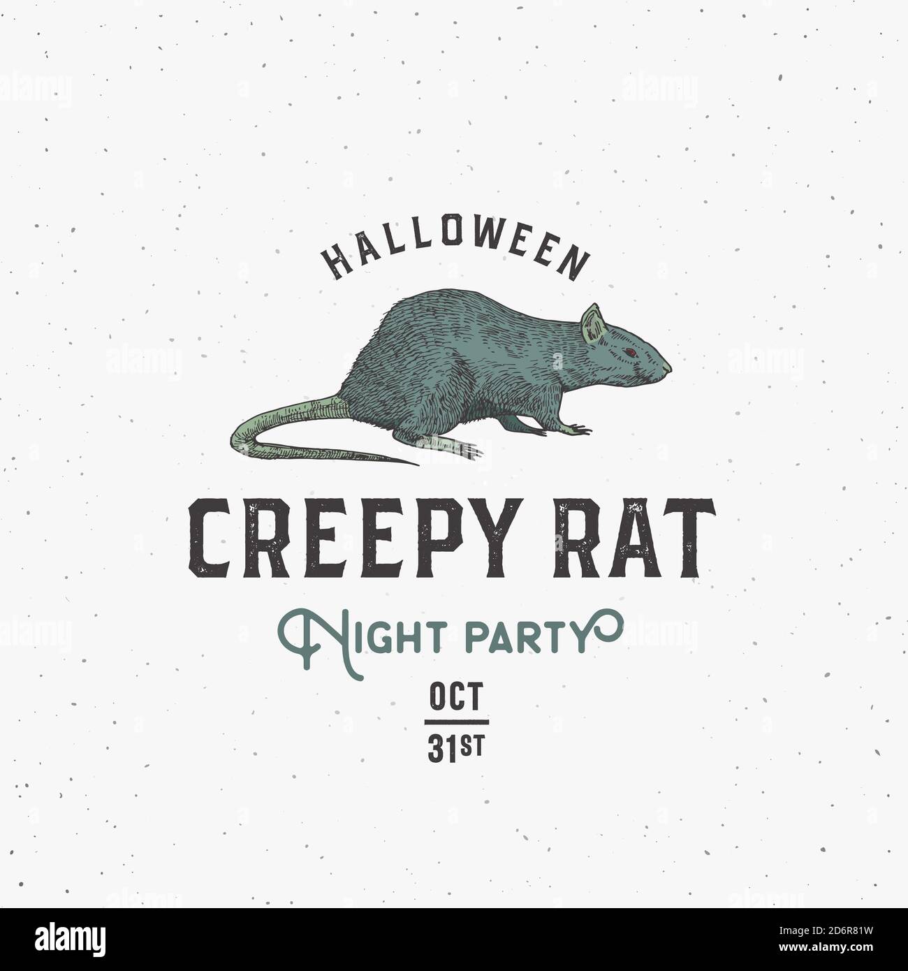 Creepy Rat Halloween Night Party Sign, Logo or Label Template. Hand ...