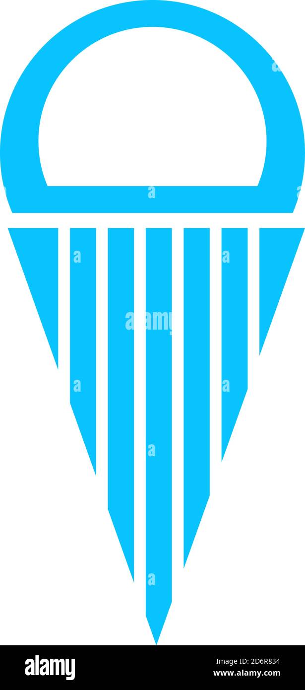 Ice cream ball in waffle cone icon flat. Blue pictogram on white ...