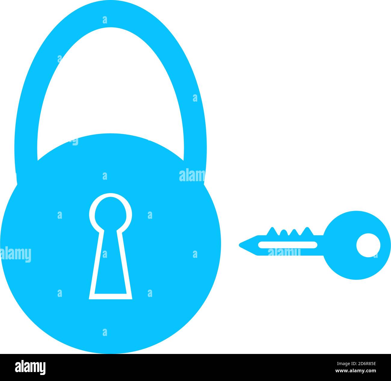 Padlock and key icon flat. Blue pictogram on white background. Vector ...