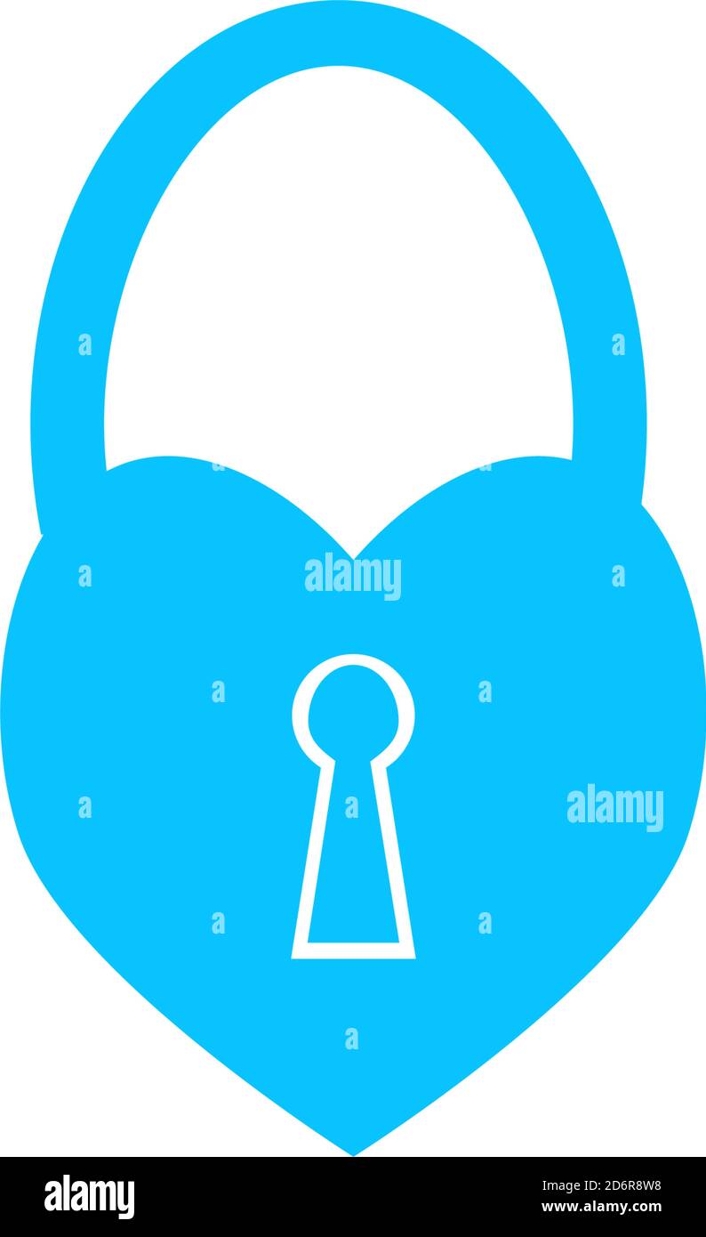 Heart pad lock icon flat. Blue pictogram on white background. Vector ...