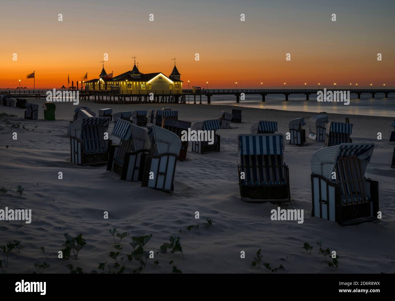 The famous pier in Ahlbeck, an iconic building in traditional german ...