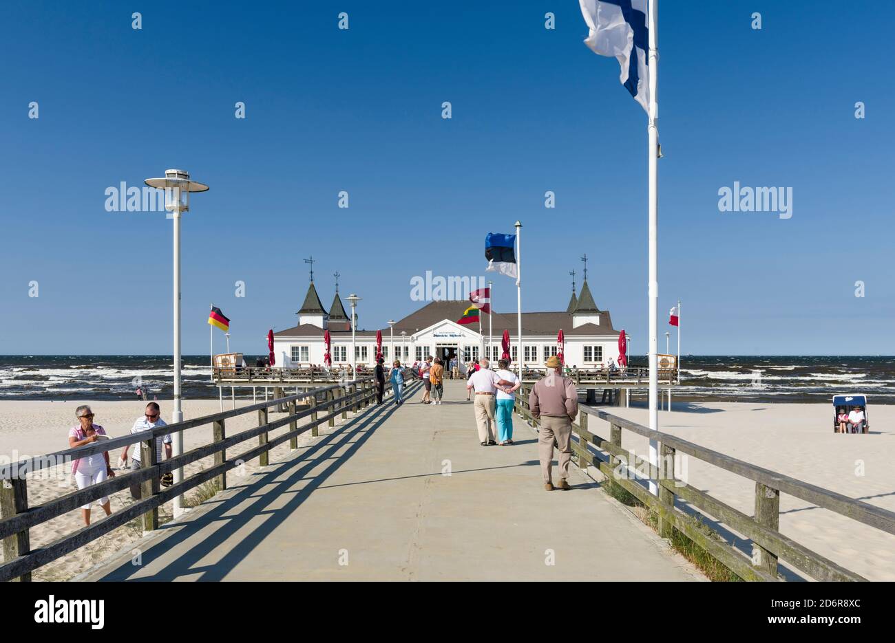 The famous pier in Ahlbeck, an iconic building in traditional german ...