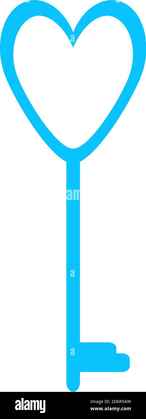 Heart key icon flat. Blue pictogram on white background. Vector ...