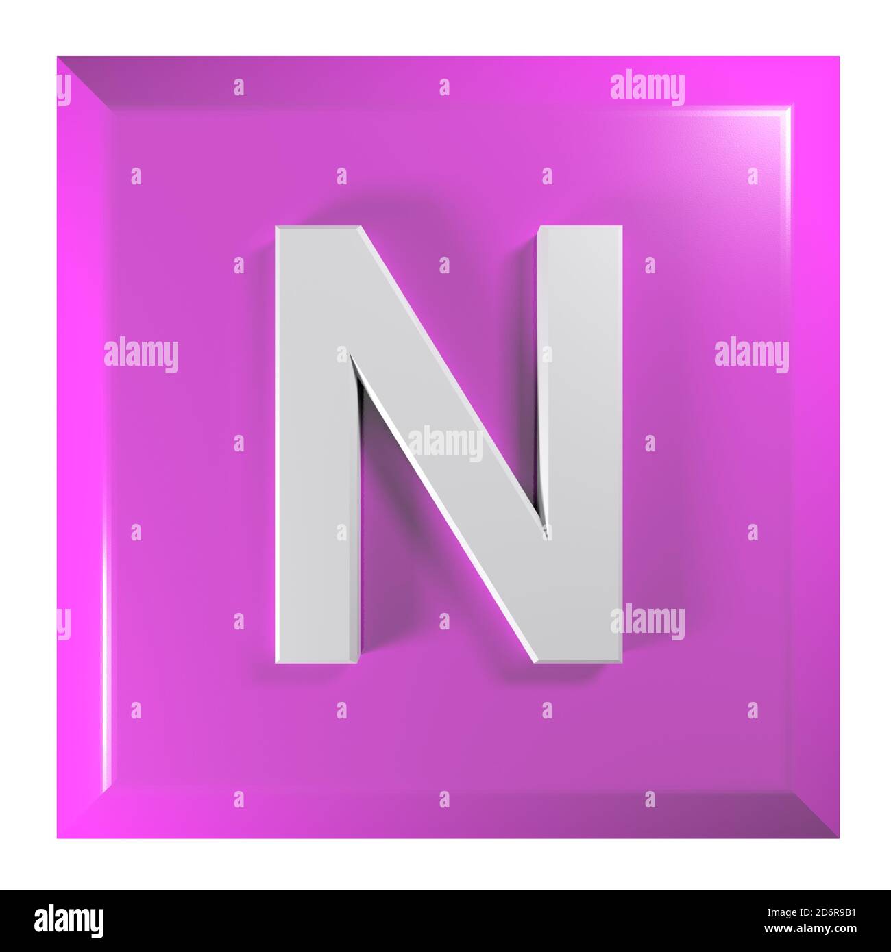 Pink square push button with the alphabetic letter N - 3D rendering ...