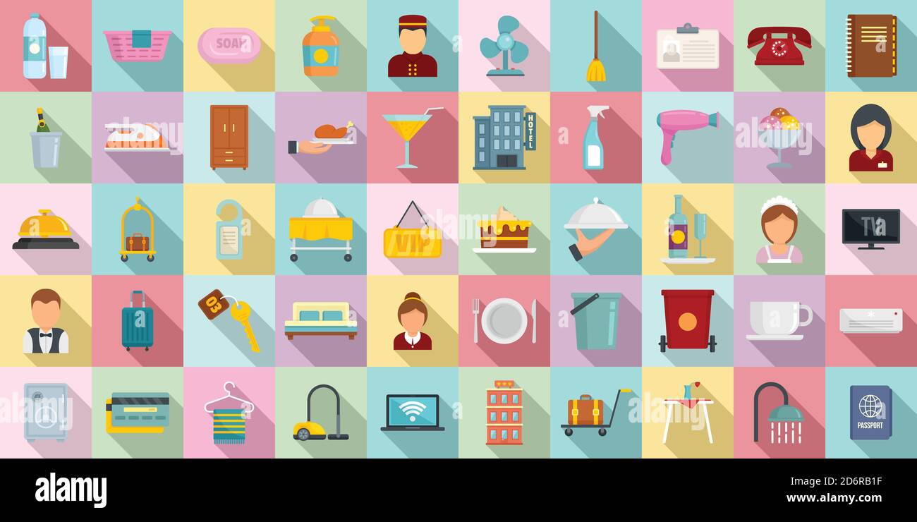 Room service icons set. Flat set of room service vector icons for web ...