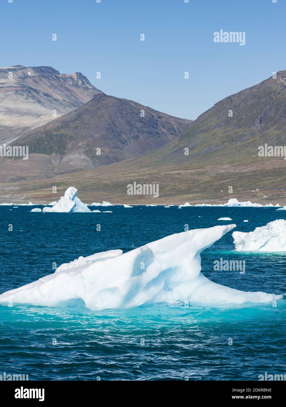 Icebergs drifting in the fjords of southern greenland. America, North ...