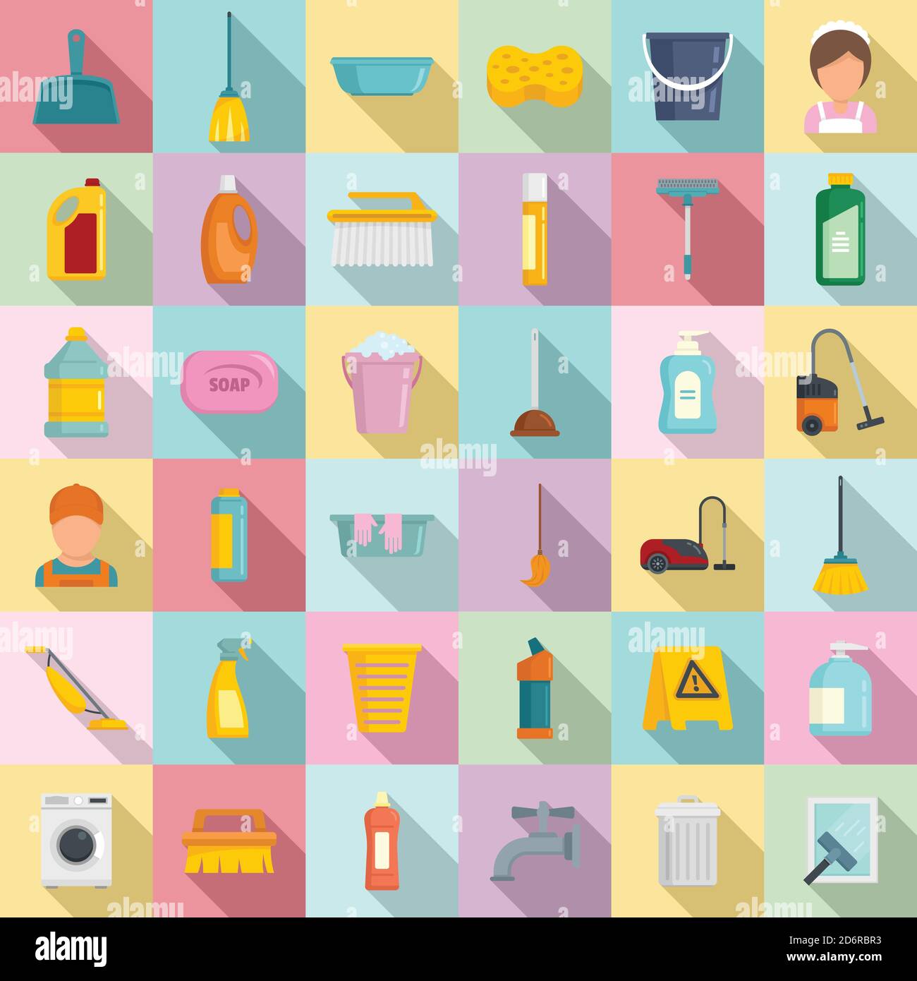 Cleaning services icons set. Flat set of cleaning services vector icons ...