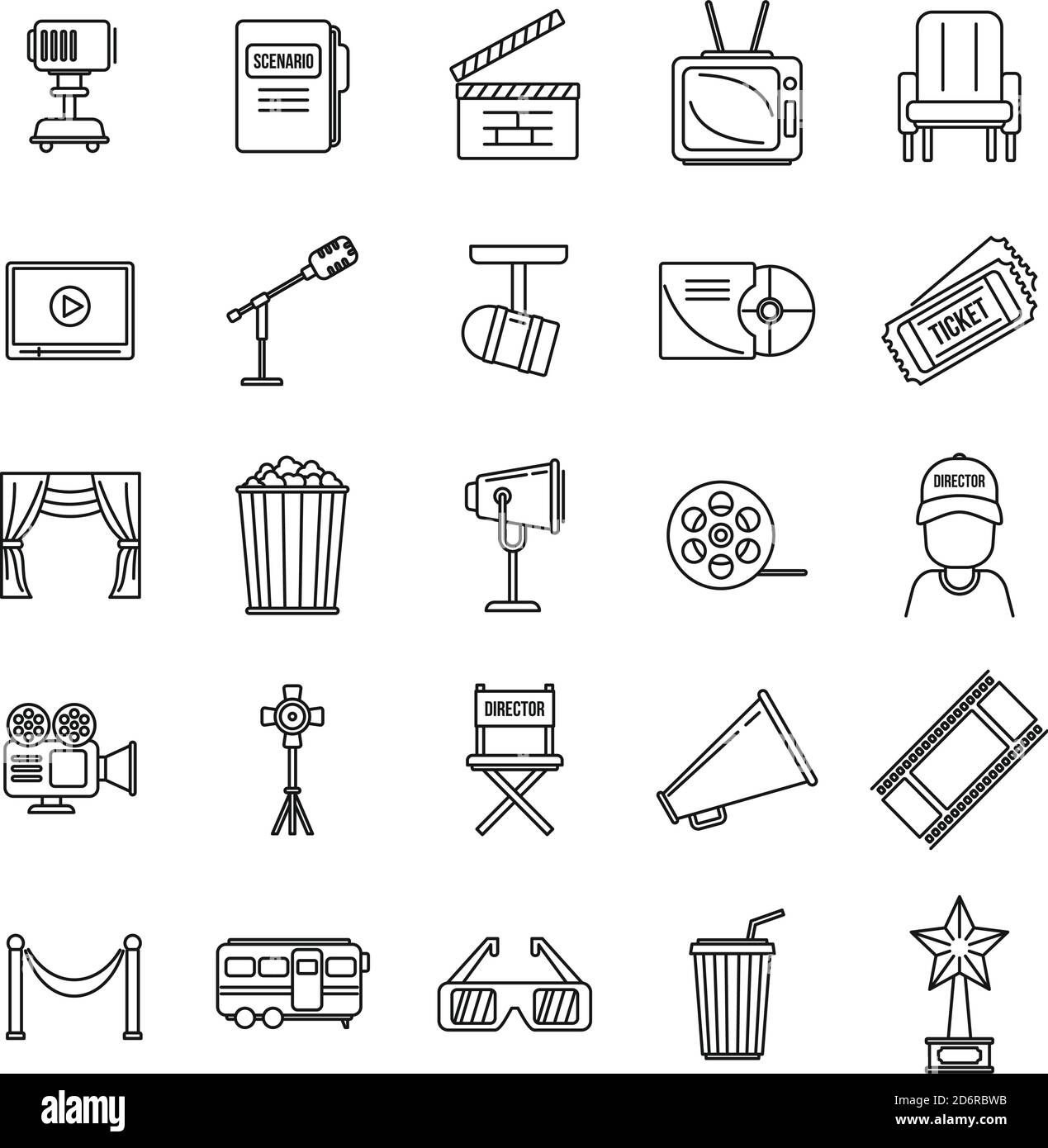 Studio stage director icons set. Outline set of studio stage director ...