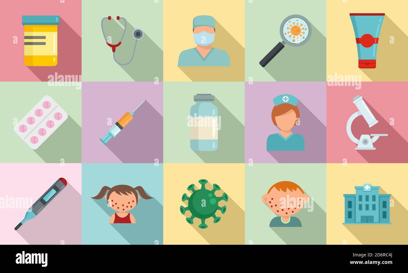 Chicken pox icons set. Flat set of chicken pox vector icons for web ...