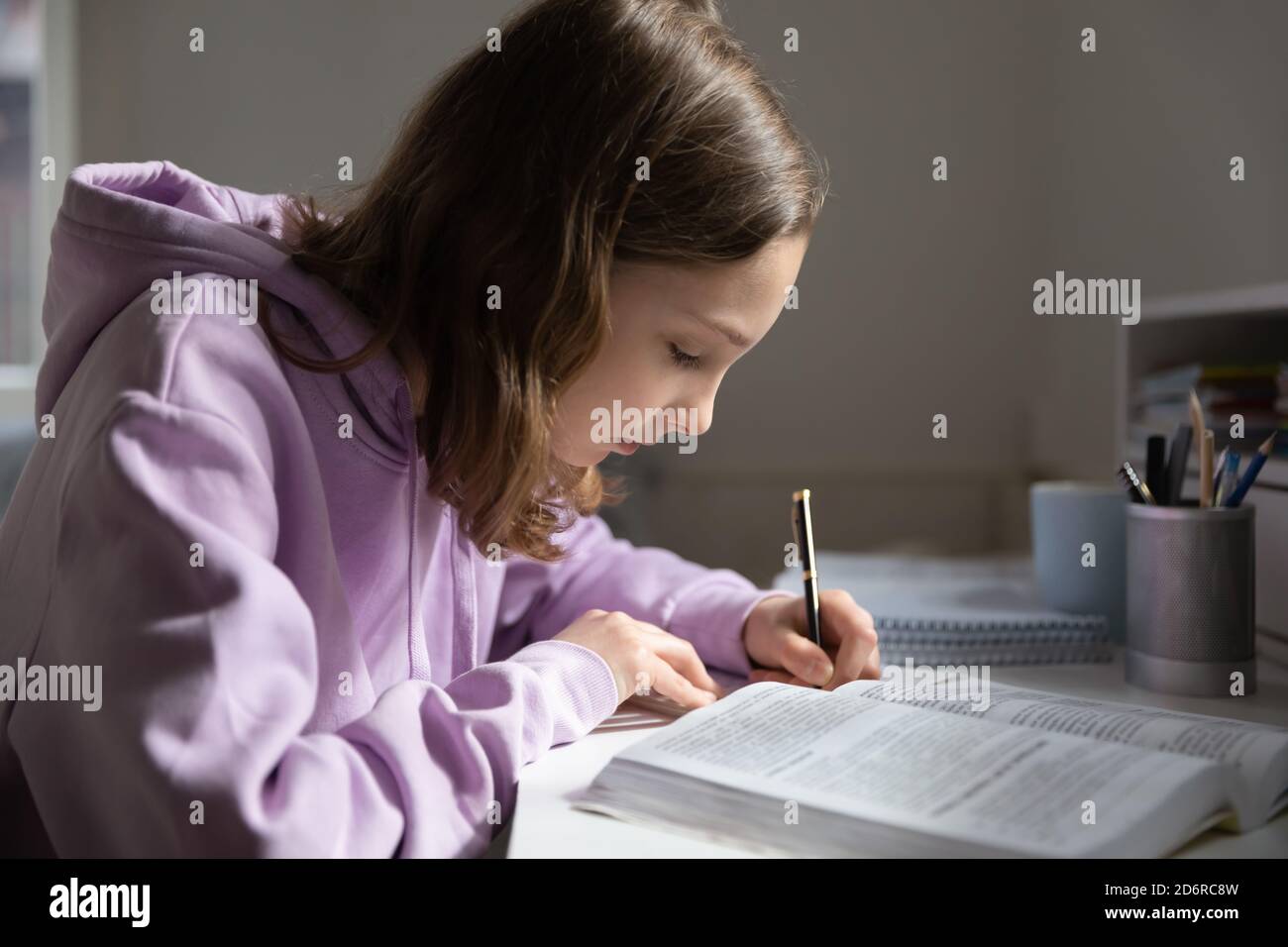 Smart teen girl study write homework at home Stock Photo - Alamy
