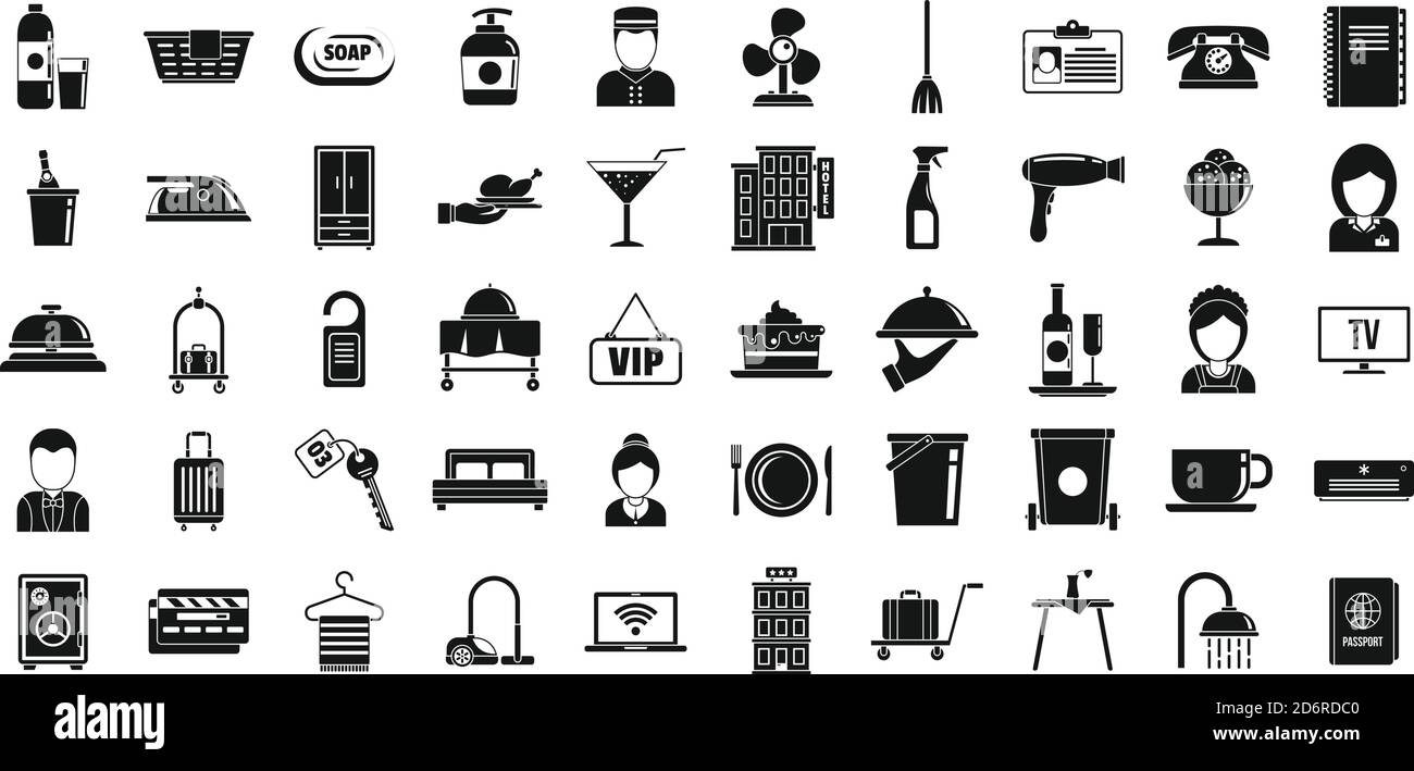 Hotel room service icons set. Simple set of hotel room service vector ...