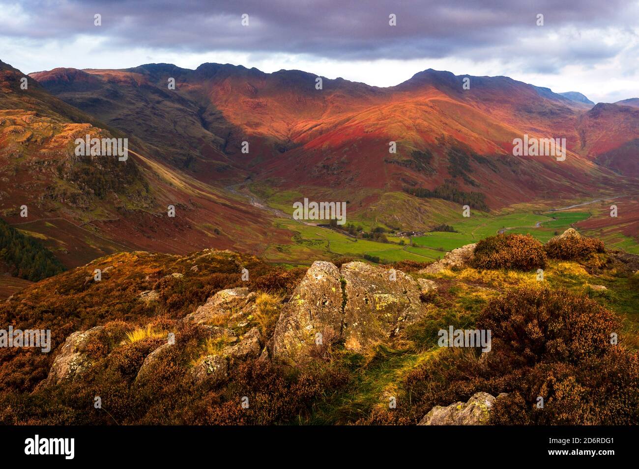 Crinkle Crags and Bowfell and Oxendale from Side Pike. Lake District ...